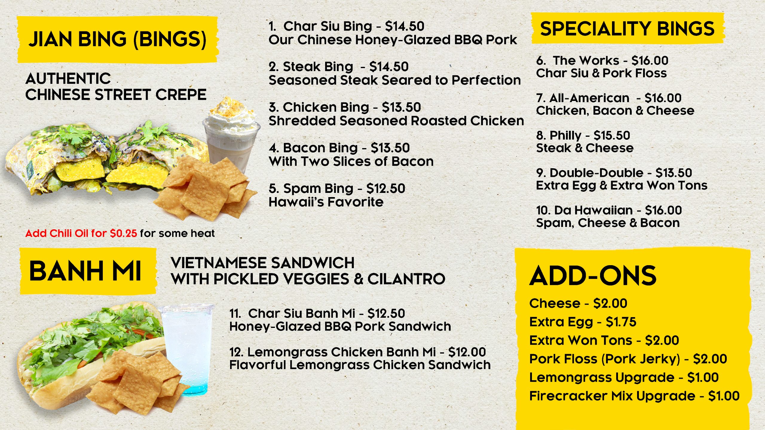 Menu – Bing Bros – Authentic Chinese Street Food